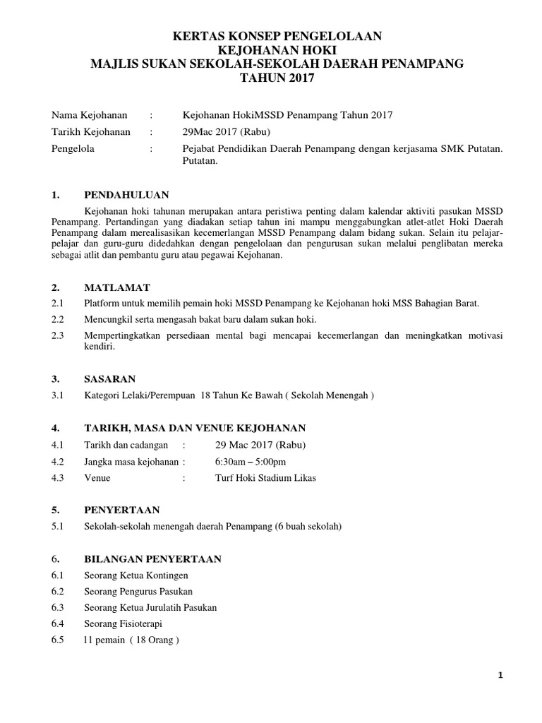 Kertas Konsep Hoki MSSD 2017 | PDF
