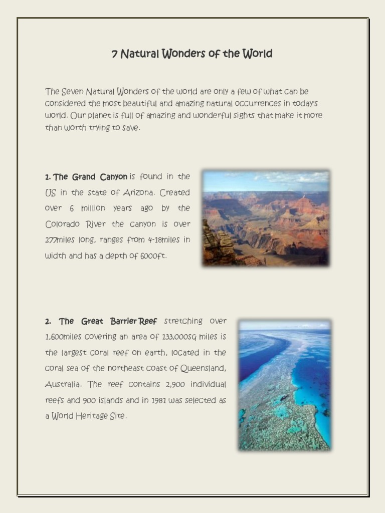 Seven Natural Wonders of the World | PDF | Mountains | Earth