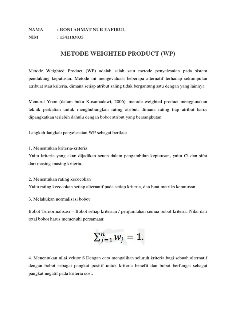 Metode Weighted Product | PDF