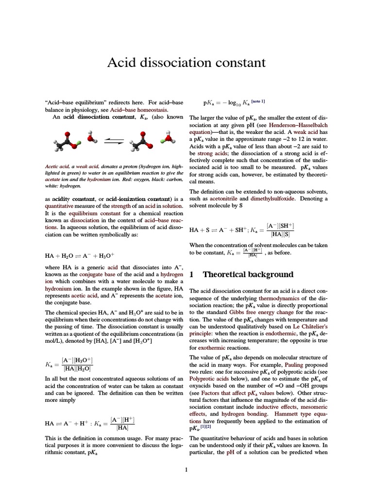 Acid Dissociation Constant | PDF | Acid Dissociation Constant | Acid