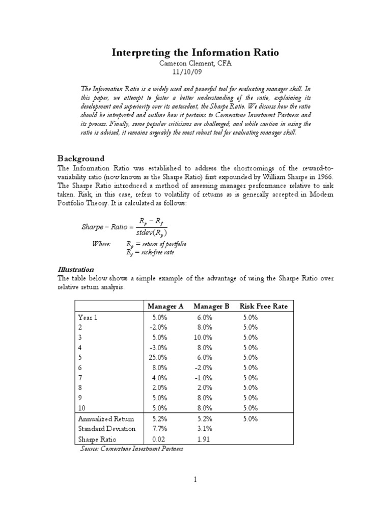 The Information Ratio | Sharpe Ratio | Active Management