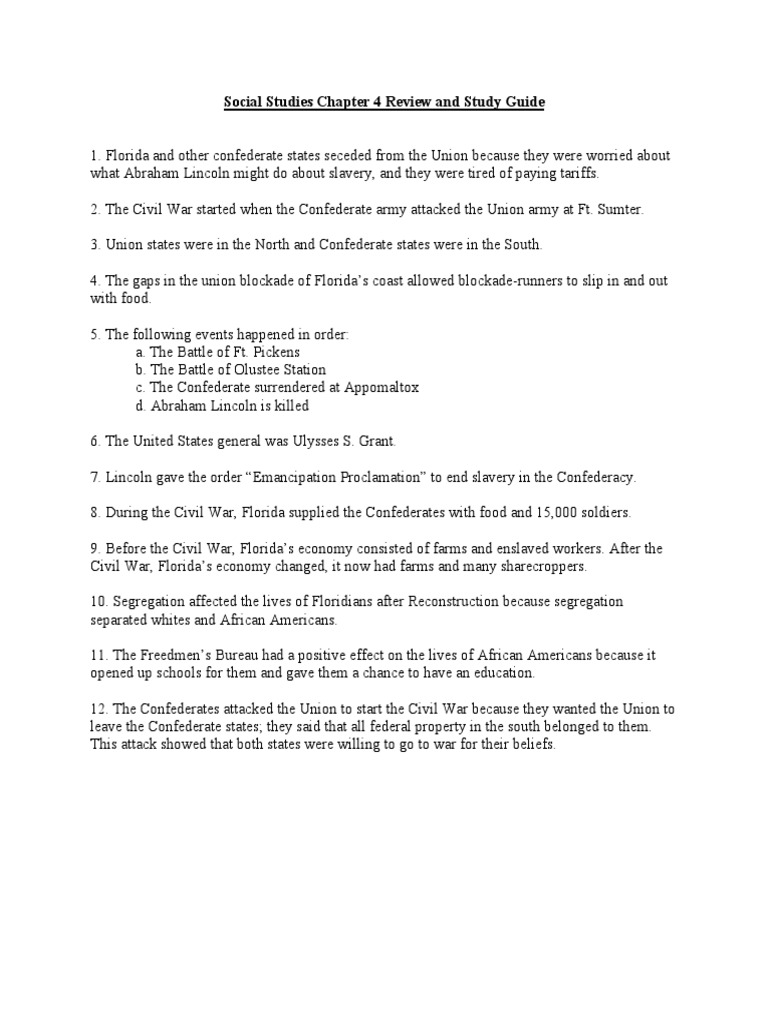 Social Studies Chapter 4 Review and Study Guide | PDF | American Civil ...