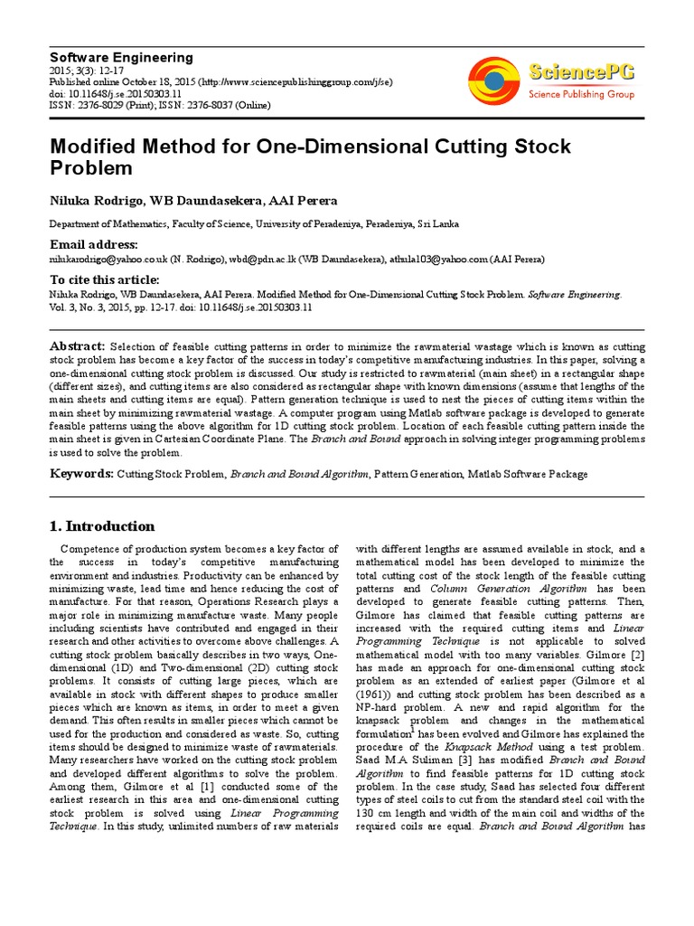 Cutting Stock Problem | Download Free PDF | Systems Analysis | Mathematical Optimization
