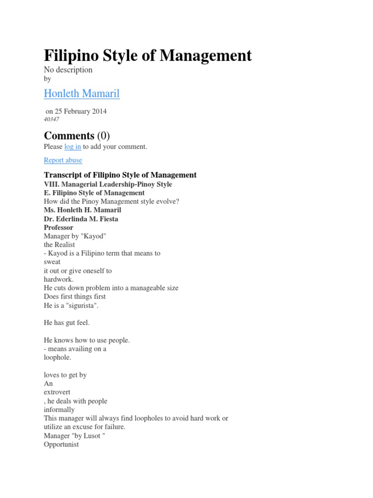 Filipino Management Styles Explained | PDF | Social Psychology | Psychology