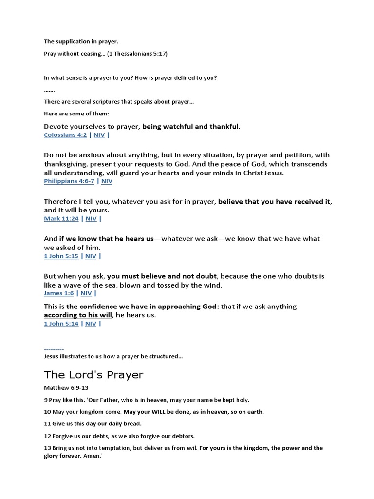 Sermon Outline: The Supplication in Prayer | PDF | Lord's Prayer | Prayer