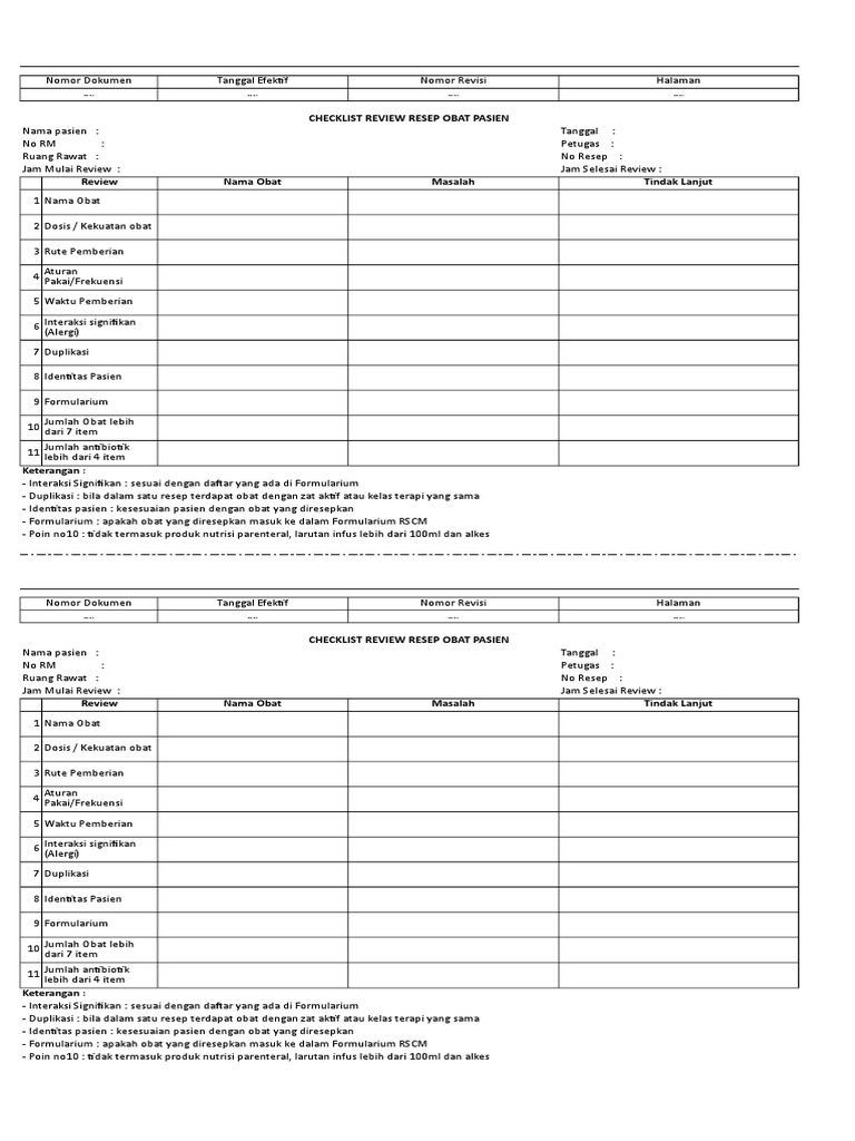 Form Checklist Review Obat Pasien | PDF