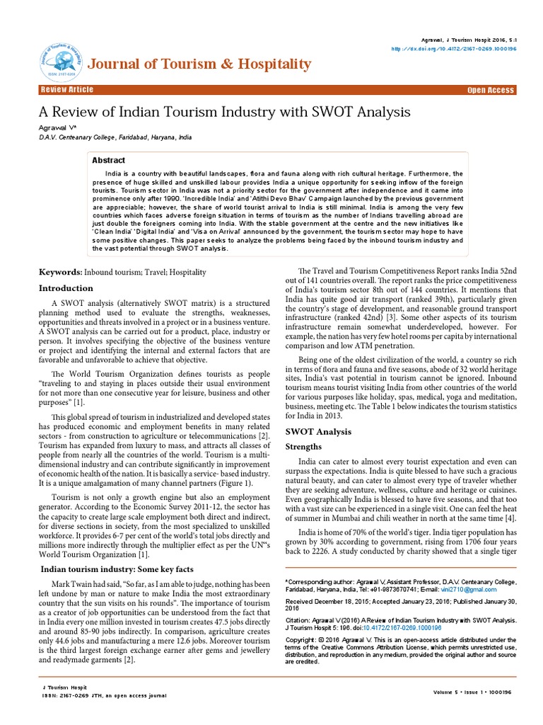A Review of Indian Tourism Industry With Swot Analysis 2016 | Foreign ...
