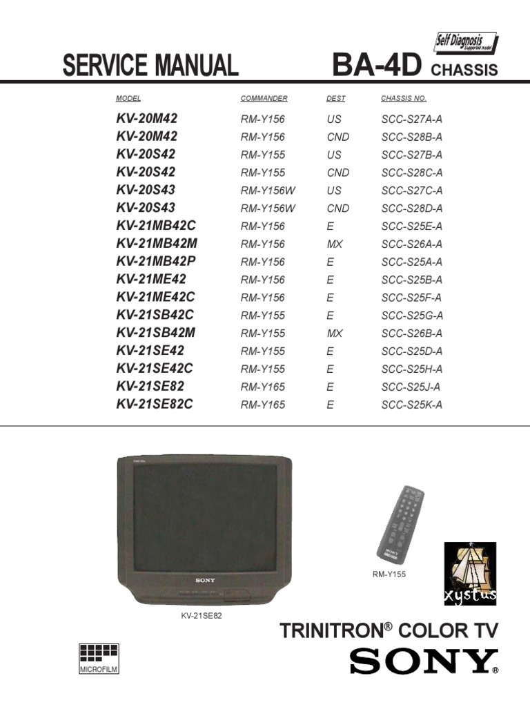 Sony - KV-20M42 - S42 - S43 - 21MB42 - ME42 - SB42 - SE42 - SE82 (BA 4D ...
