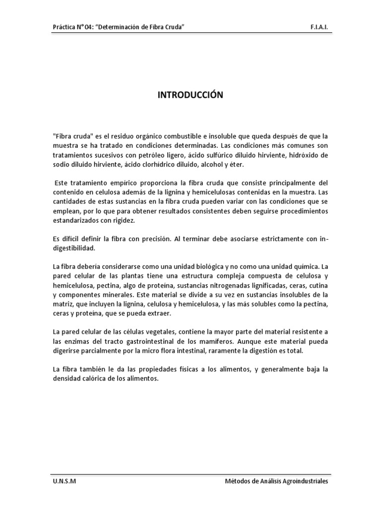 Determinacion de Fibra Cruda | PDF | Fibra dietética | Dieta y nutrición