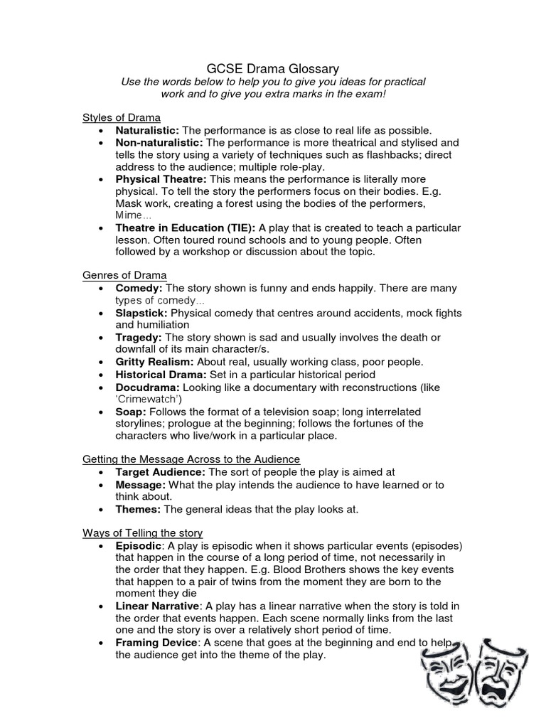GCSE Drama Glossary: Naturalistic: Non-Naturalistic | PDF | Narration ...