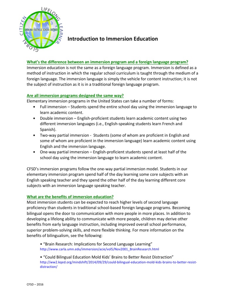 Introduction To Immersion Education | PDF | Multilingualism | Teaching