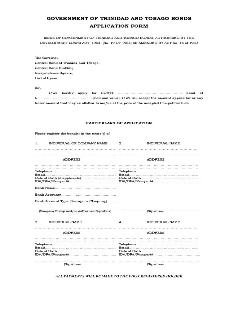 GORTT Bonds Application Form | PDF | Financial Services | Banking