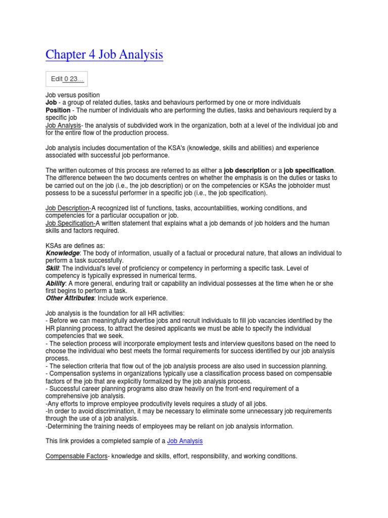 Chapter 4 Job Analysis | Download Free PDF | Competence (Human ...