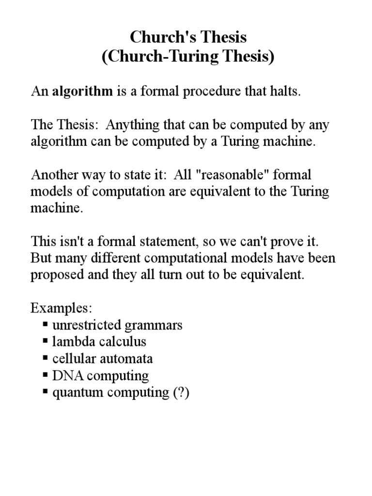 Church's Thesis (Church-Turing Thesis) | PDF | Syntax (Logic) | Metalogic