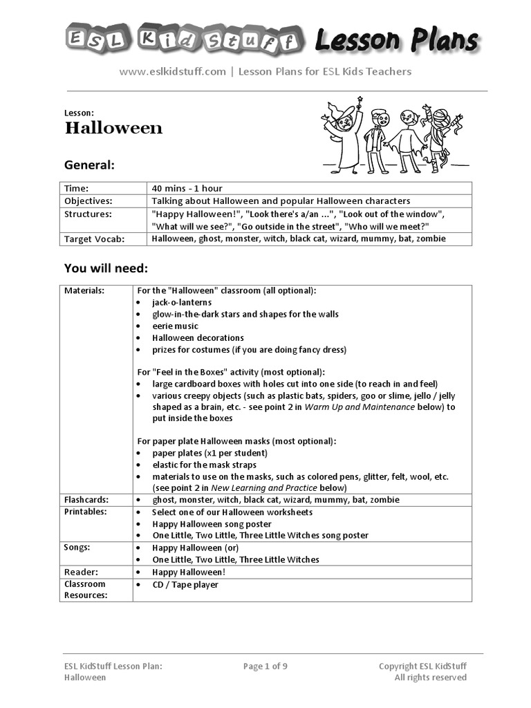 Halloween Lesson Plan PDF | PDF | Lesson Plan | English As A Second Or ...