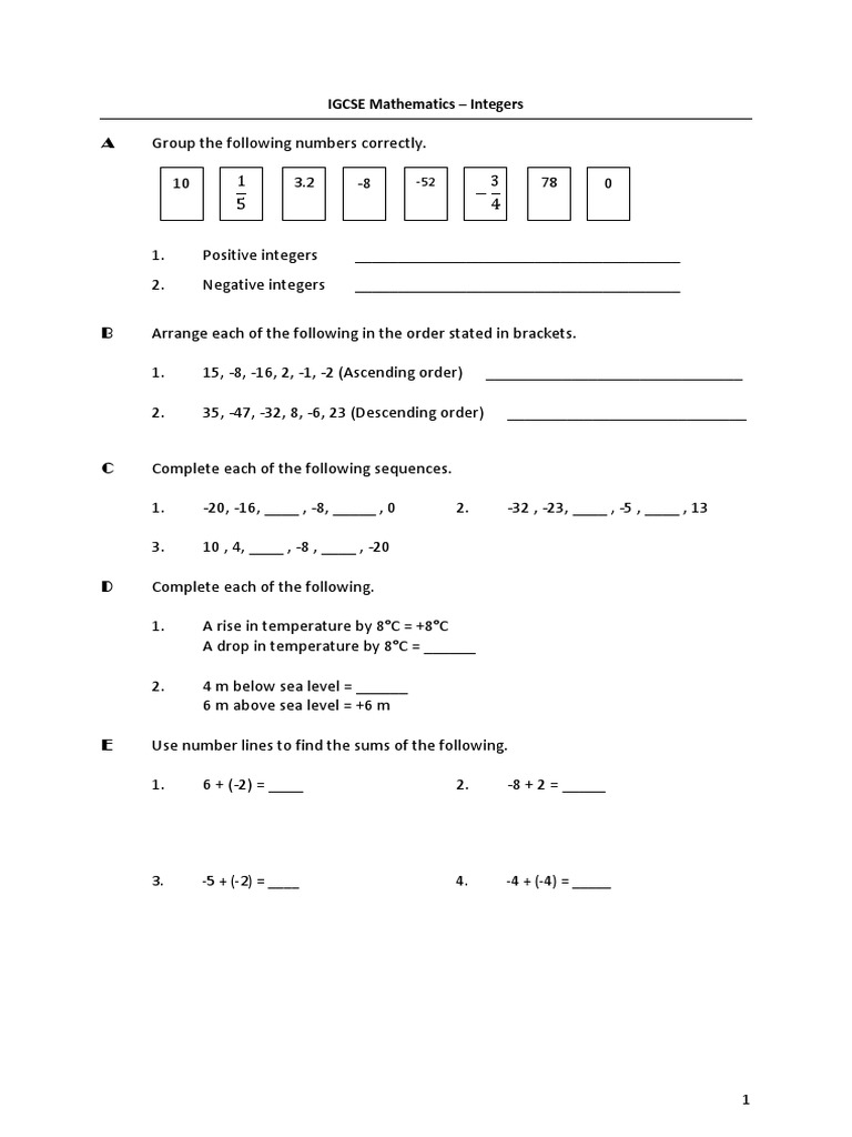 IGCSE Mathematics - Integers | PDF | Discrete Mathematics | Mathematical Objects