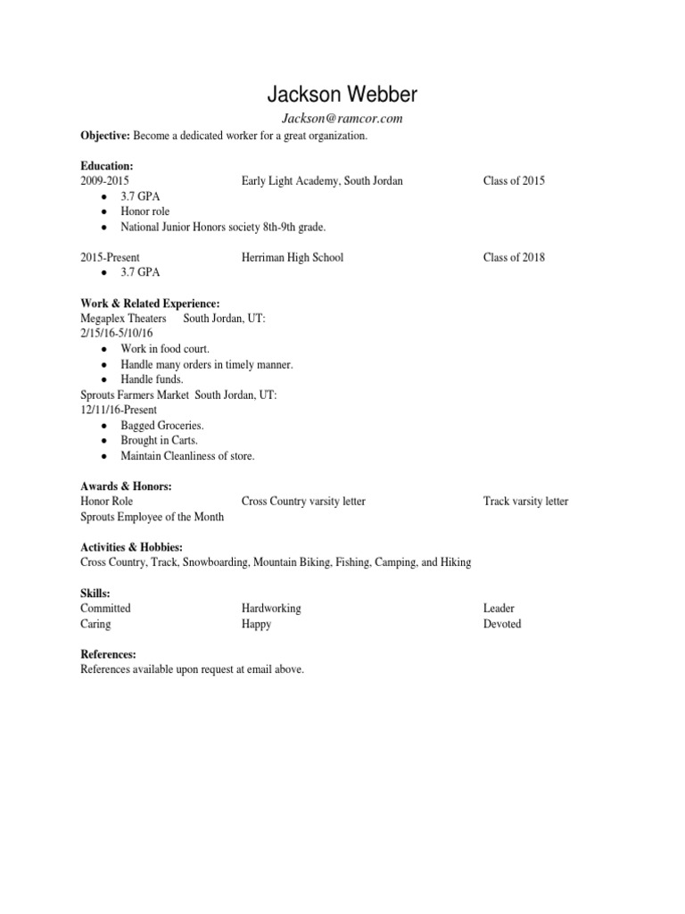 Jackson Webber's Resume Overview | PDF
