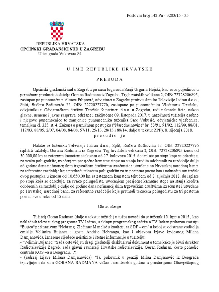 Presuda TV Jadran | PDF