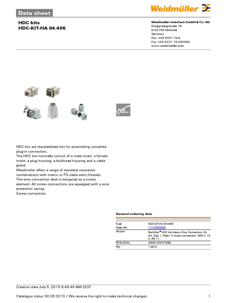 Data Sheet: HDC Kits HDC-KIT-HA 04.406 | PDF