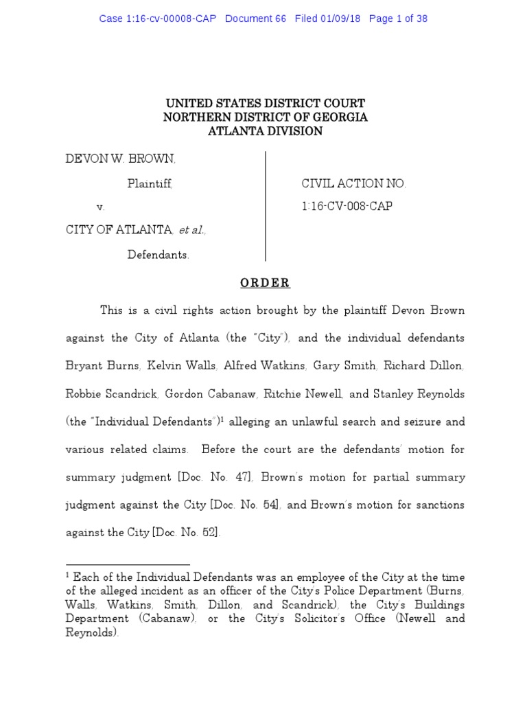 Brown v. City of Atlanta, Case No. 1:16-CV-008-CAP, Order On Motions ...