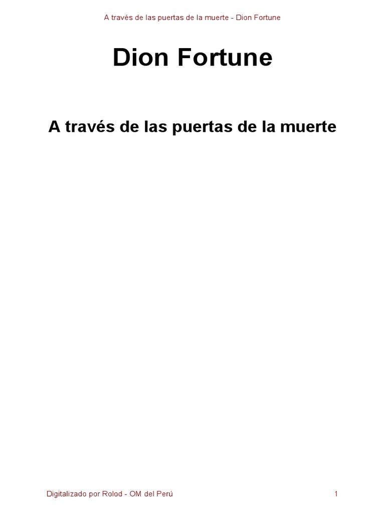 Dion Fortune - A Traves de Las Puertas de La Muerte PDF | PDF | Derecho