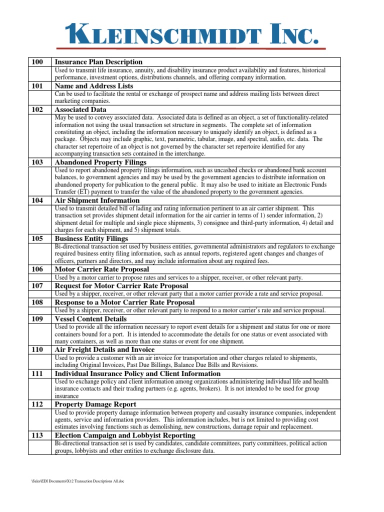 Sales/EDI Documents/X12 Transaction Descriptions All | PDF | Mortgage ...