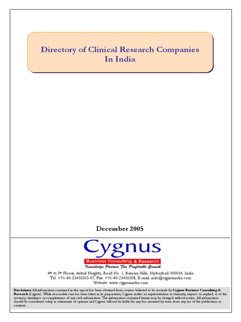Directory of Clinical Research Companies in India: December 2005 | PDF ...