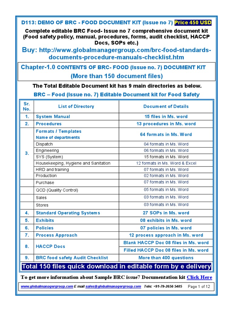 BRC Food Issue 7 Document Kit PDF | PDF | Hazard Analysis And Critical ...