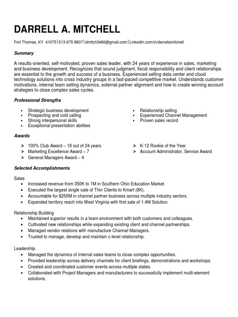 Senior Account Manager in Cincinnati OH Resume Darrell Mitchell | PDF | Sales | Business Development