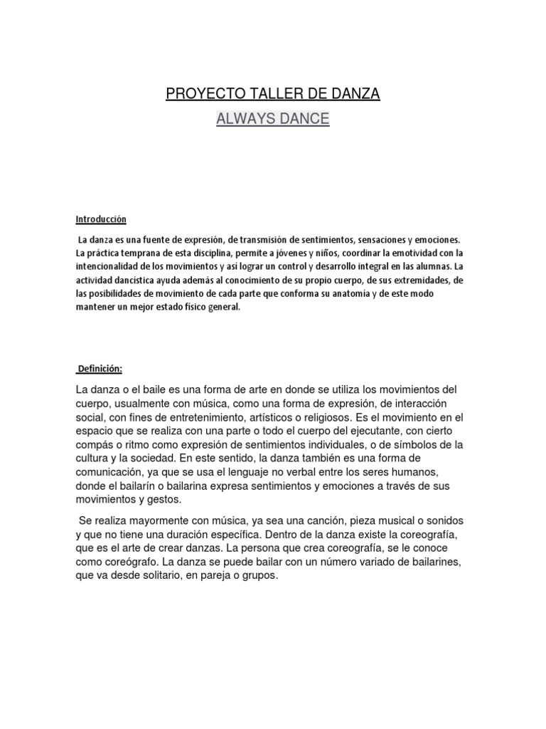 Proyecto Taller de Danza | PDF | Bailes | Science