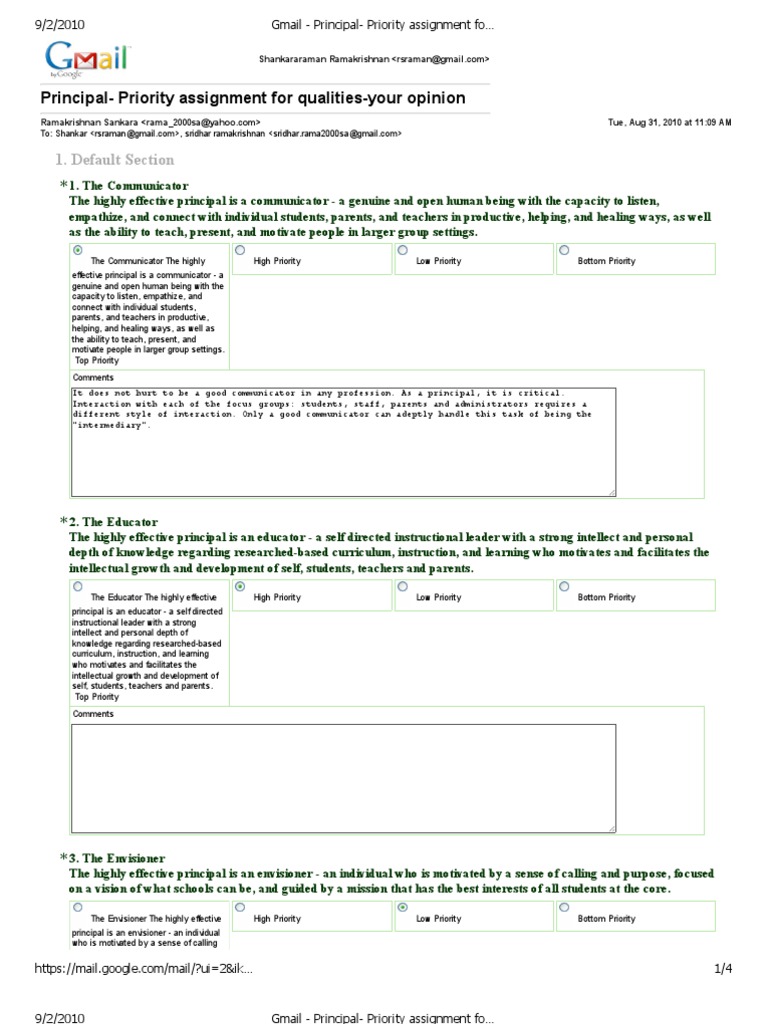 Default Section: Principal-Priority Assignment For Qualities-Your ...