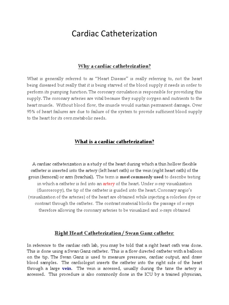 Cardiac Catheterization | PDF | Catheter | Heart
