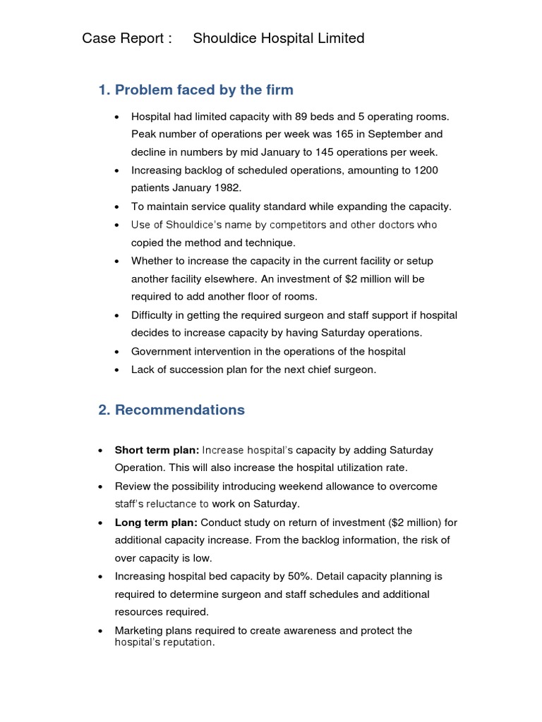 Expanding Capacity While Maintaining Quality: A Case Study of Shouldice Hospital Limited | PDF ...