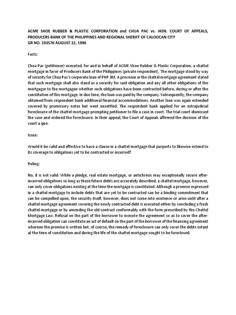 ACME Shoe Vs CA | PDF | Mortgage Law | Foreclosure