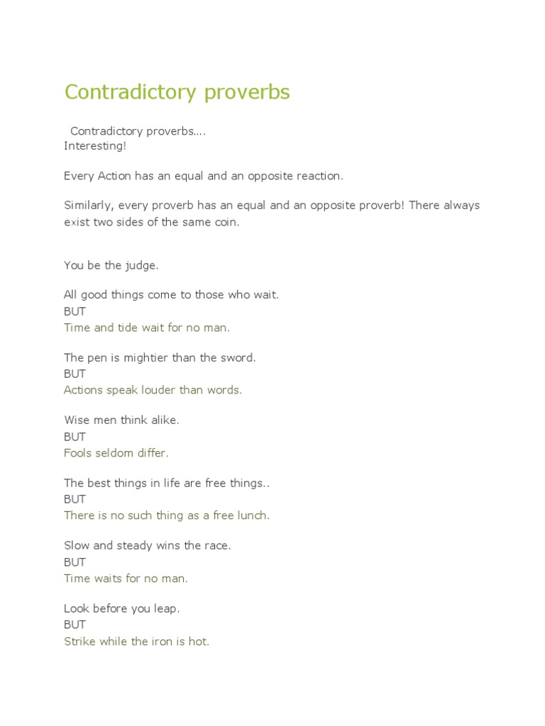 Contradictory Proverbs | PDF | Proverb