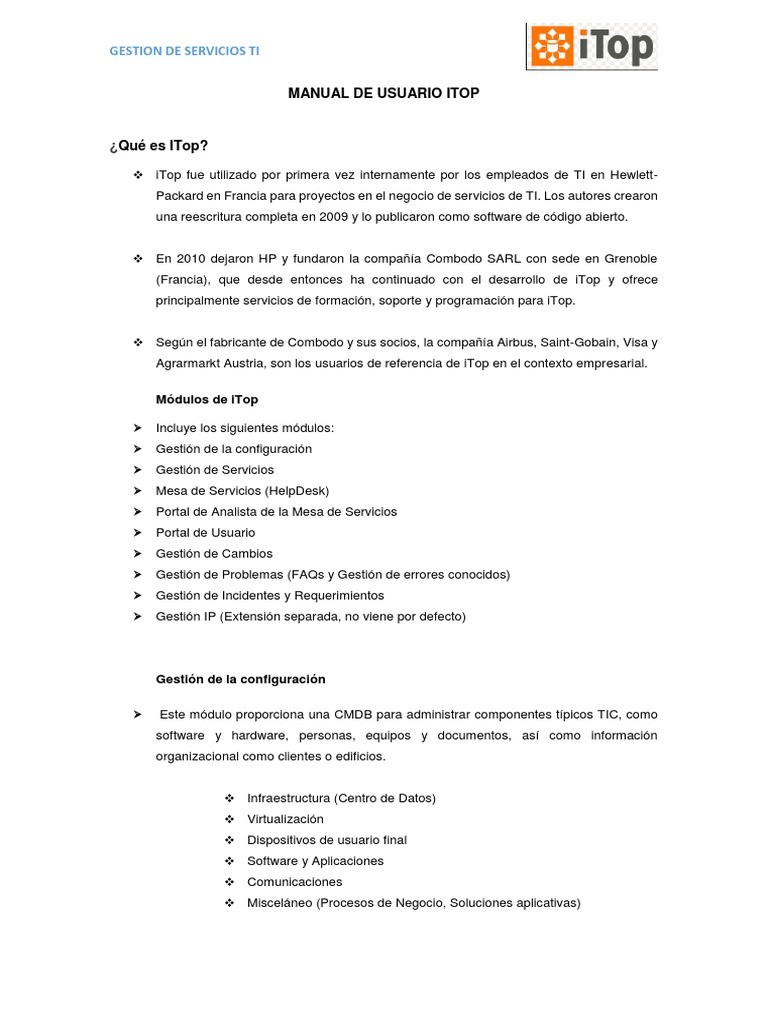 Manual de Usuario Itop | PDF | Mesa de ayuda | Itil