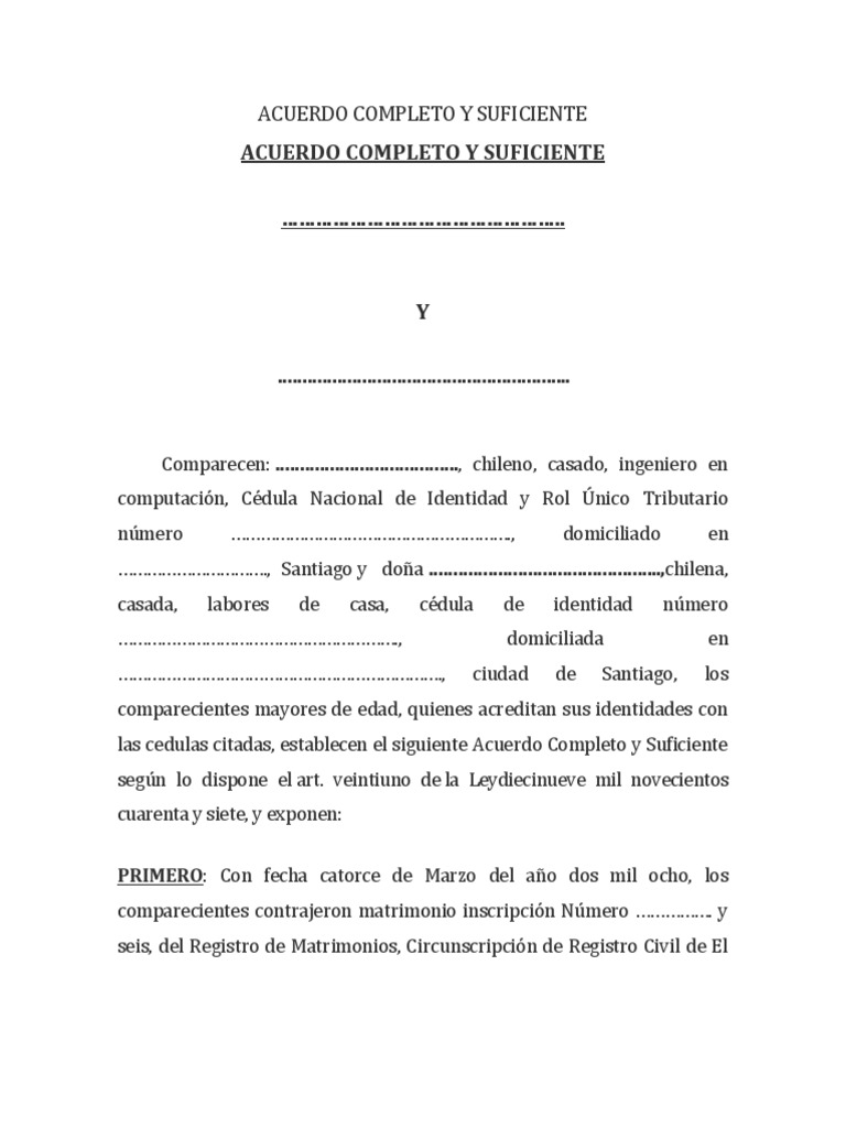 Modelo de Acuerdo Completo y Suficiente | PDF | Divorcio | Gobierno