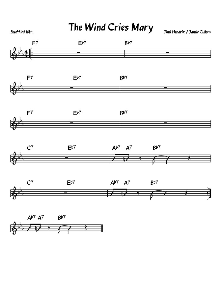 The Wind Cries Mary: Shuffled 16th. Jimi Hendrix / Jamie Cullum | PDF