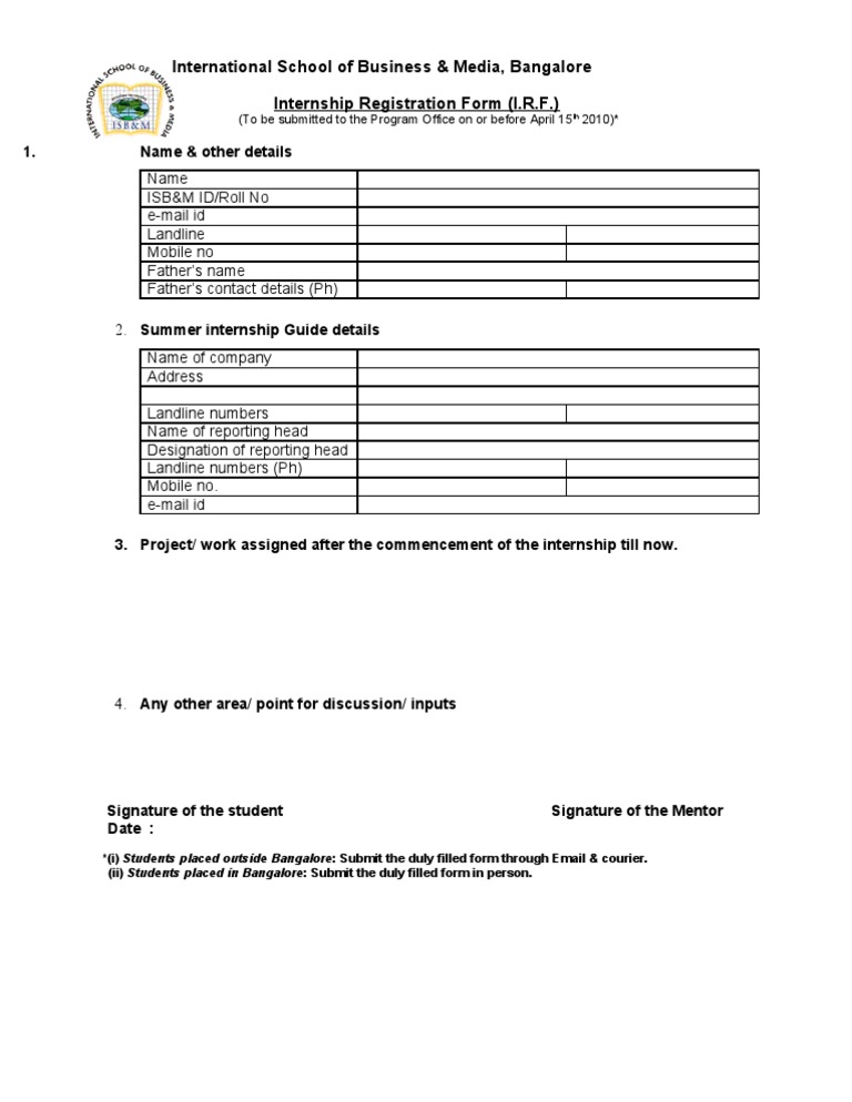 Internship Registration Form 1 | PDF | Career & Growth | Law