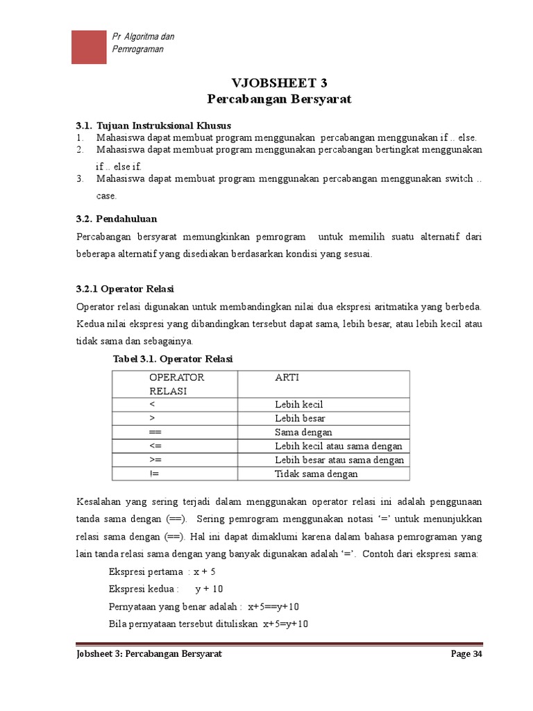 Jobsheet 3 Algoritma Dan Pemrograman | PDF