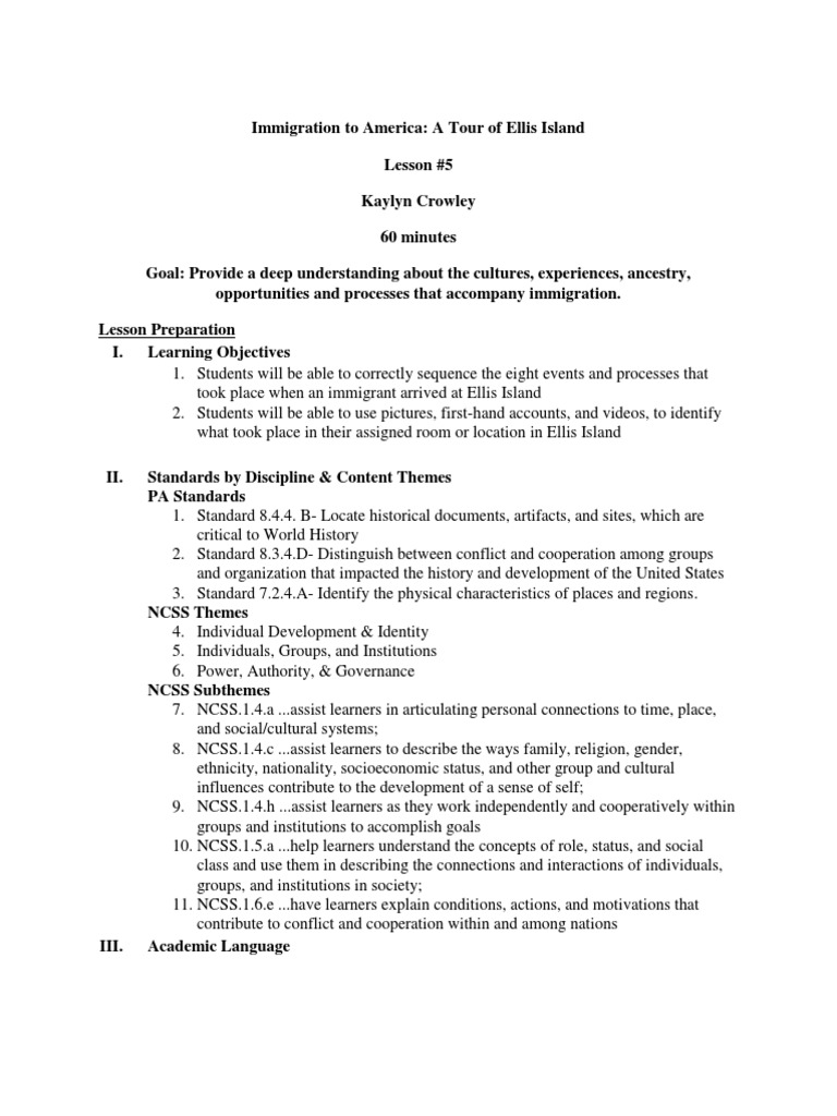 Ellis Island Lesson Plan Final | Download Free PDF | Teaching And Learning