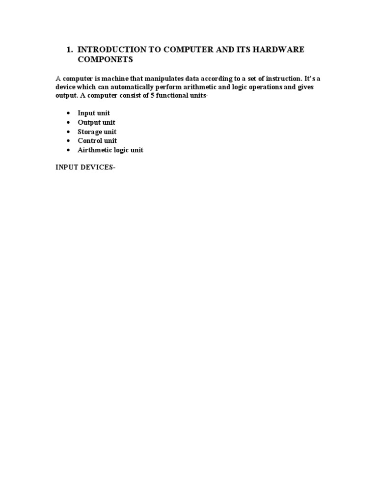 Introduction To Computer and Its Hardware Componets | PDF | Computers