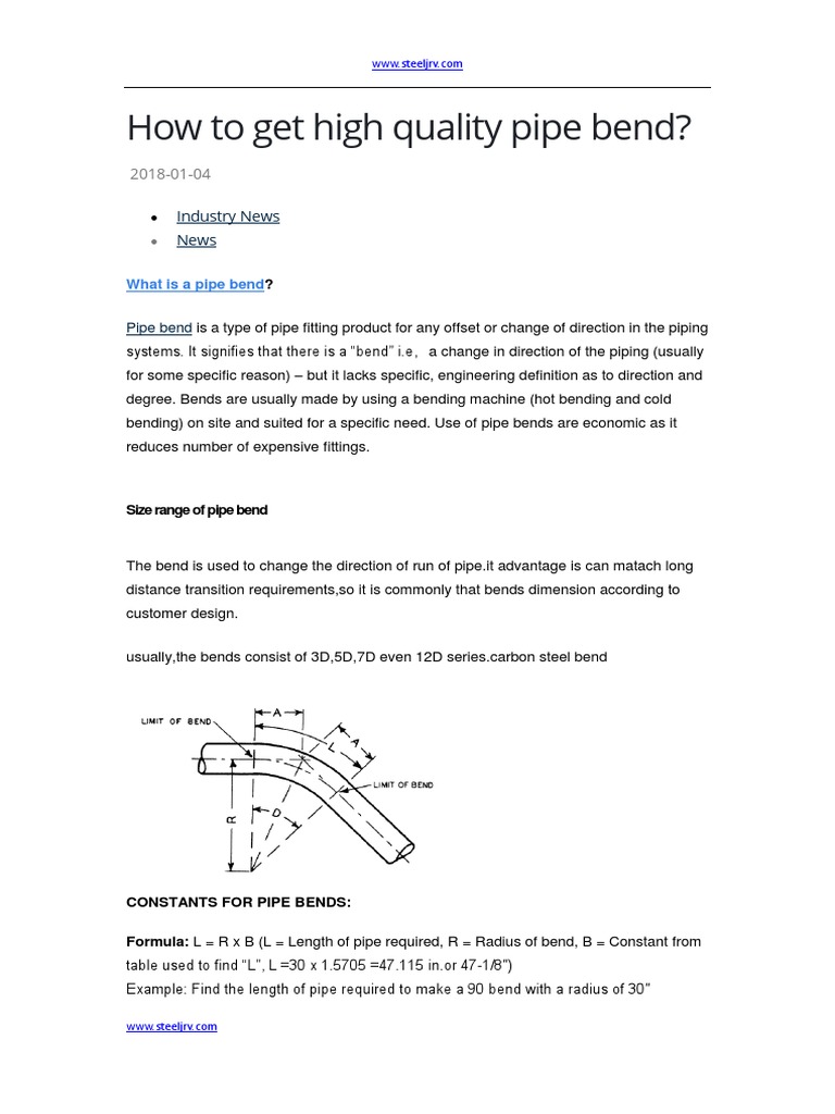 Pipe Bend Types and Specifications | PDF | Pipe (Fluid Conveyance ...