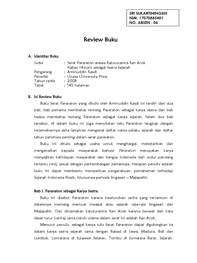 Ulasan Serat Pararaton oleh Aminuddin Kasdi | PDF | Sejarah