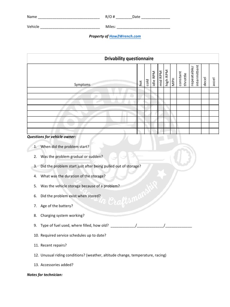 13 Q Driveability Questionaire PDF | PDF | Vehicles | Vehicle Technology