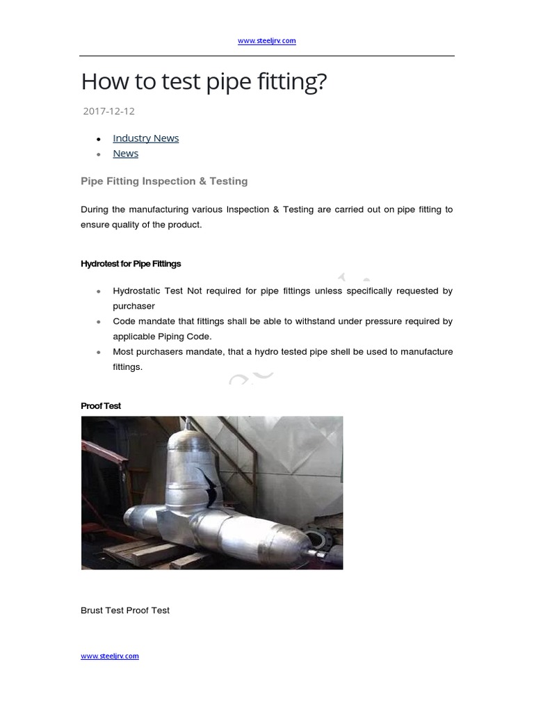 Pipe Fitting Testing Methods Explained | PDF | Pipe (Fluid Conveyance ...