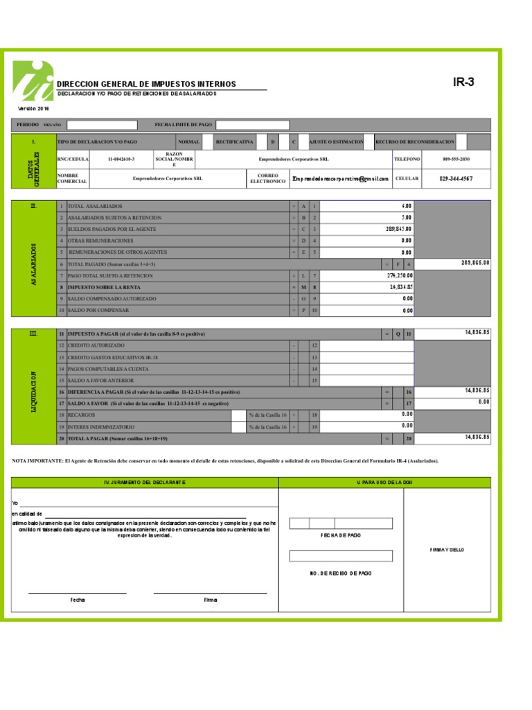 Ir 3 2016 | Salario | Labor