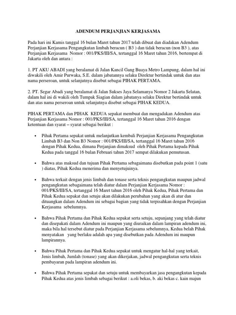 Contoh Adendum Perjanjian Kerjasama | PDF | Hukum
