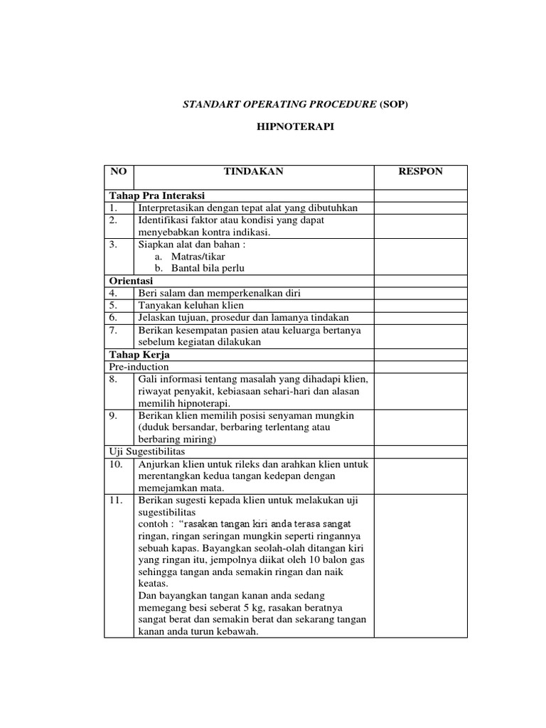 SOP Hipnoterapi | PDF | Pengembangan Diri | Gaya Hidup