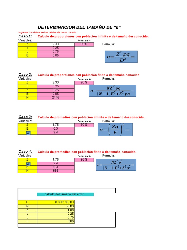 Cálculo del tamaño de la muestra.xls | Estadísticas | Método científico ...